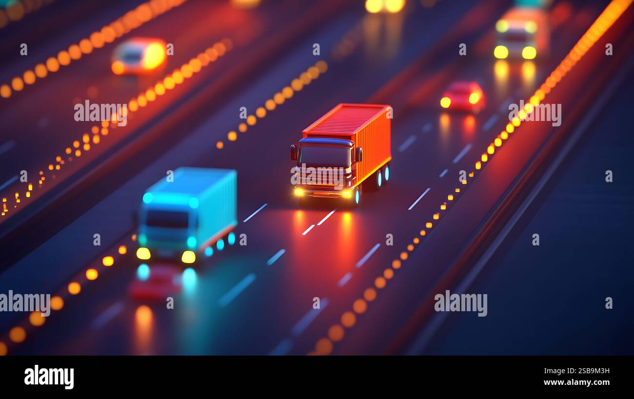 Stylized road network with vehicles in motion,showcasing an efficient ...