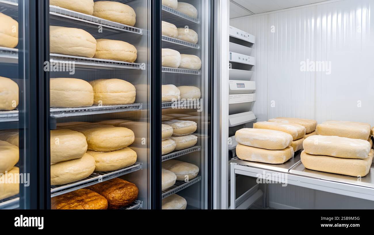 Industrial freezer system storing large volumes of frozen dough for ... Industrial freezer system storing large volumes of frozen dough for ...