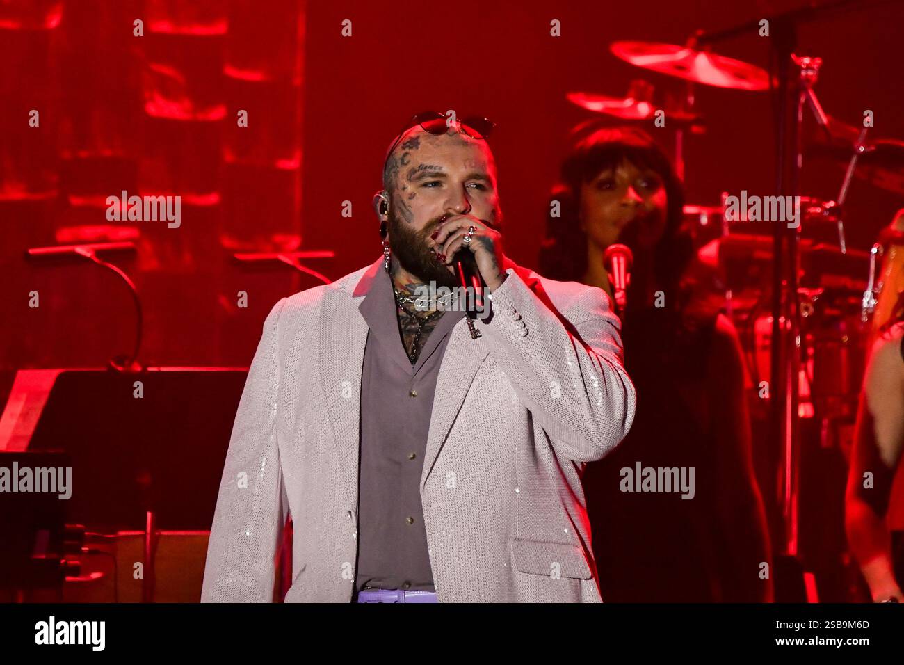 Teddy Swims performs during the Pre-Grammy Gala on Saturday, Feb. 1 ...