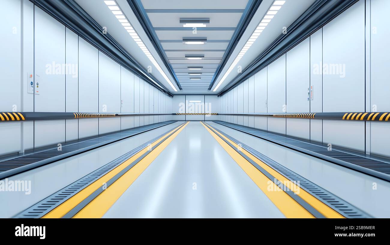 Futuristic warehouse interior design with an automated smart shelving ...