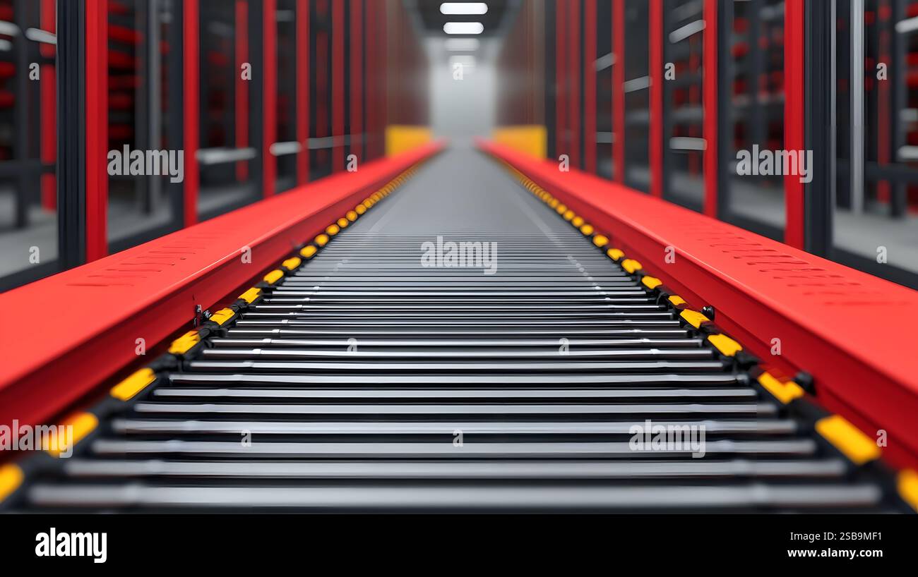 Automated warehouse conveyor system with flowing packages and digital ...