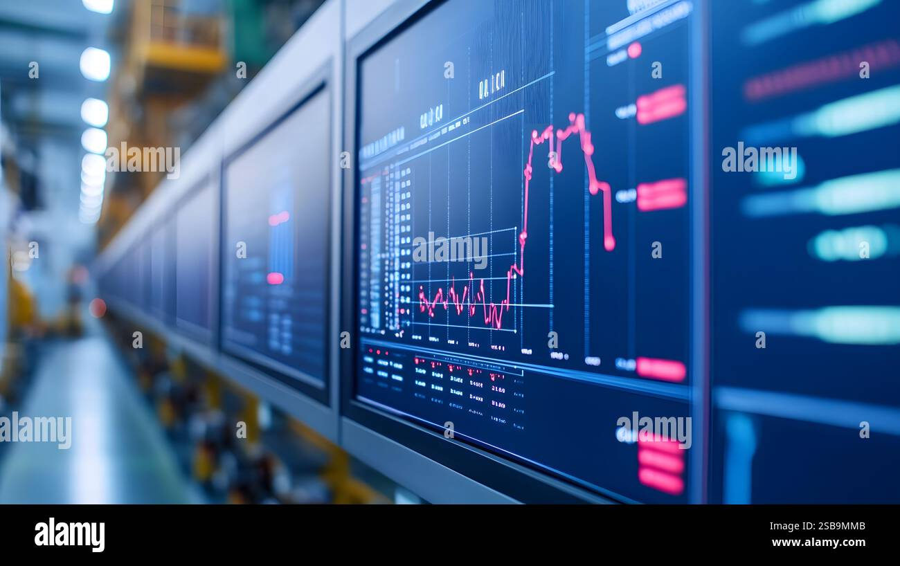 Digital Monitoring Systems Showing Real Time Data Visualizations On Oil Production And