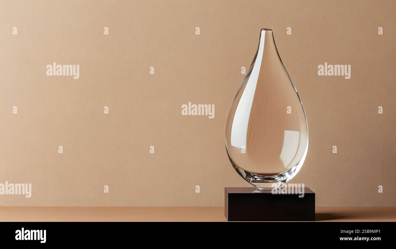 Elegant tear-drop shaped crystal trophy with smooth curves and a ...