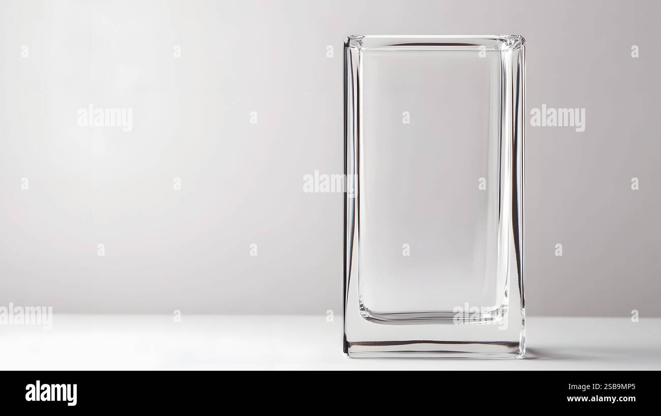 A clear glass trophy in a classic rectangular shape with beveled edges ...