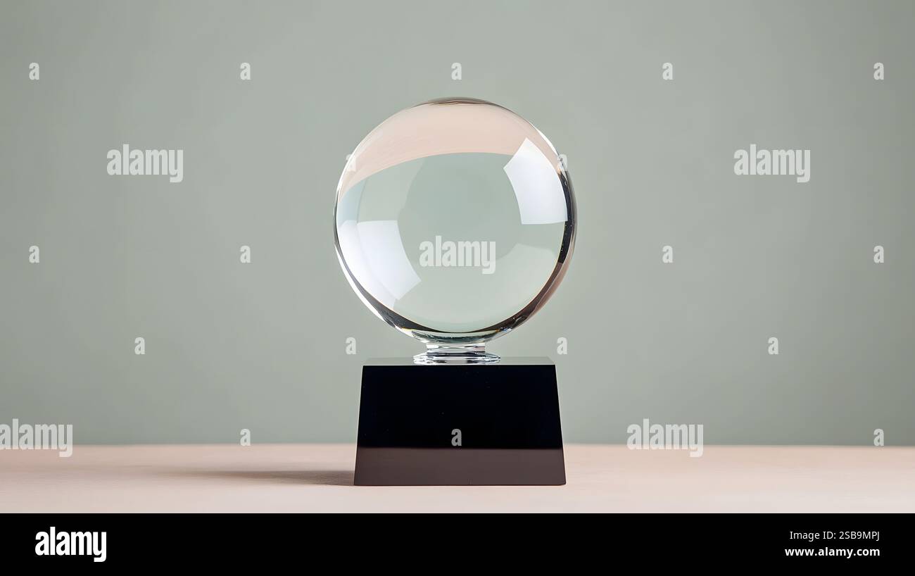 Sleek and Transparent Circular Glass Trophy Mounted on a Solid Black ...