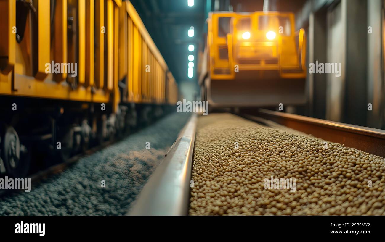 Automated soybean harvesting equipment seamlessly unloading harvested ...