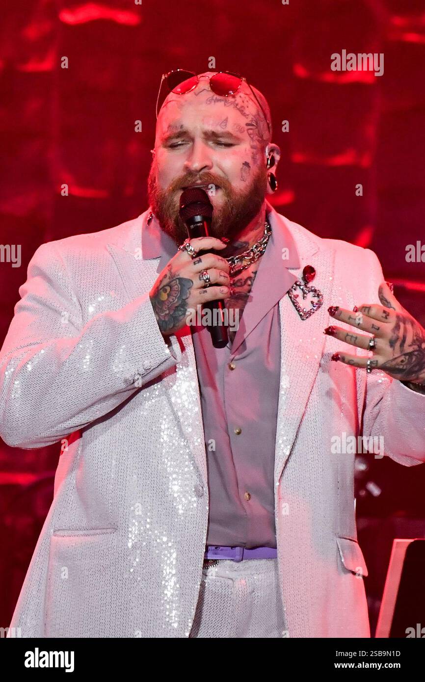 Teddy Swims performs during the Pre-Grammy Gala on Saturday, Feb. 1 ...