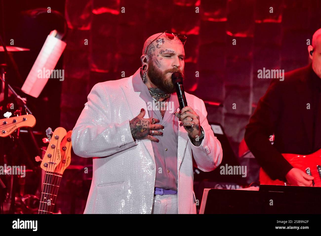 Teddy Swims performs during the Pre-Grammy Gala on Saturday, Feb. 1 ...