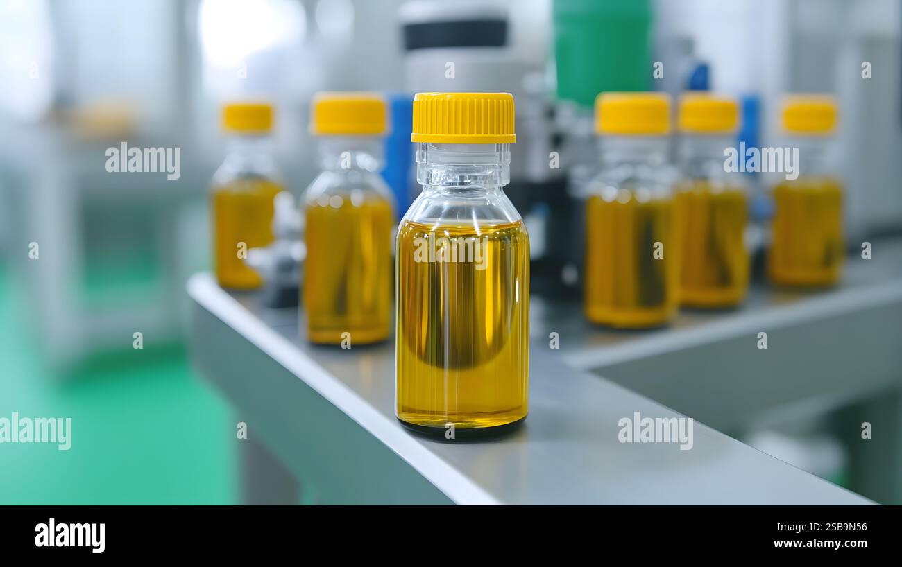 Automated and Precise Packaging Line Filling and Sealing Bottles of ...