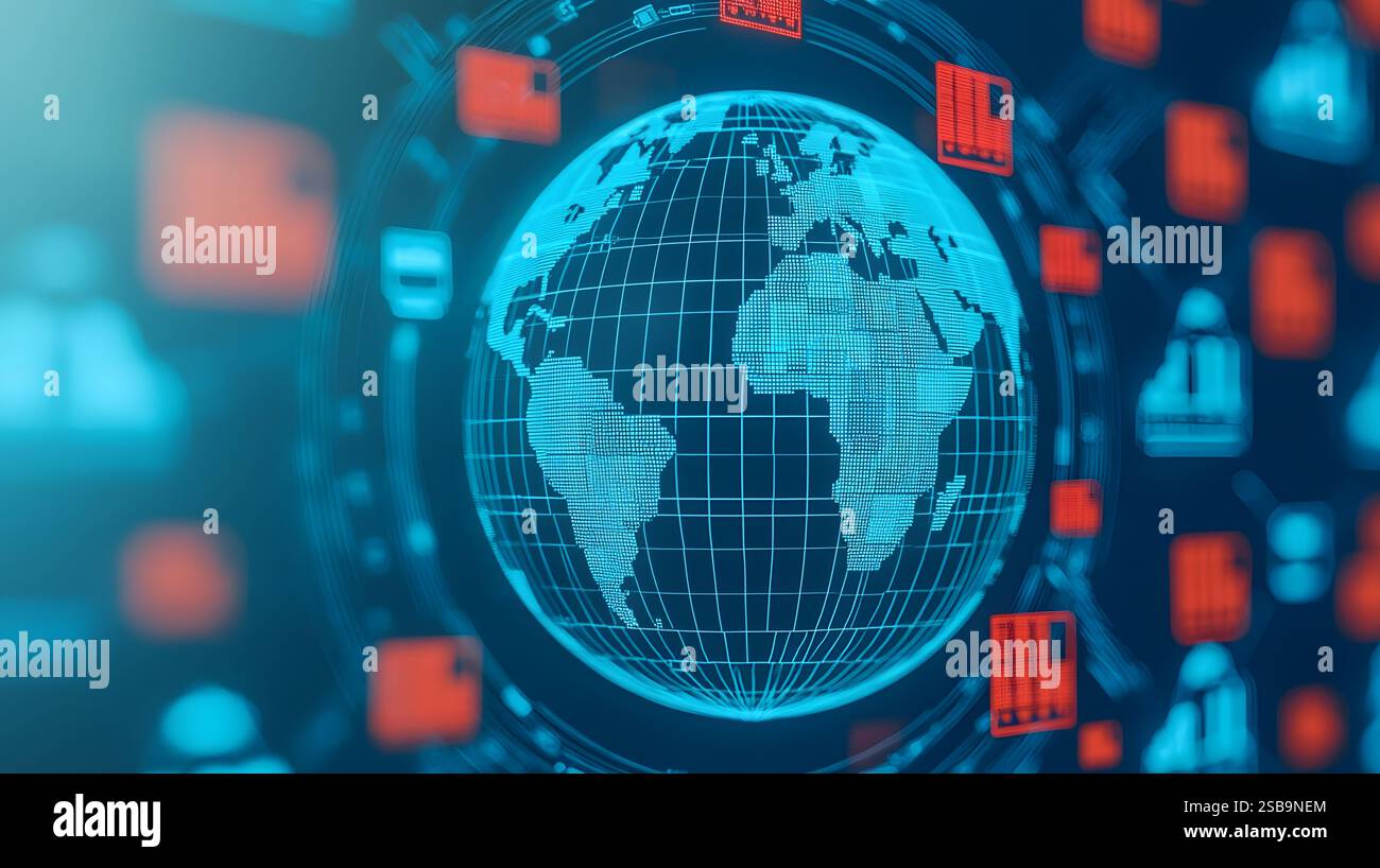 of a global logistics network with various shipping and transportation ...