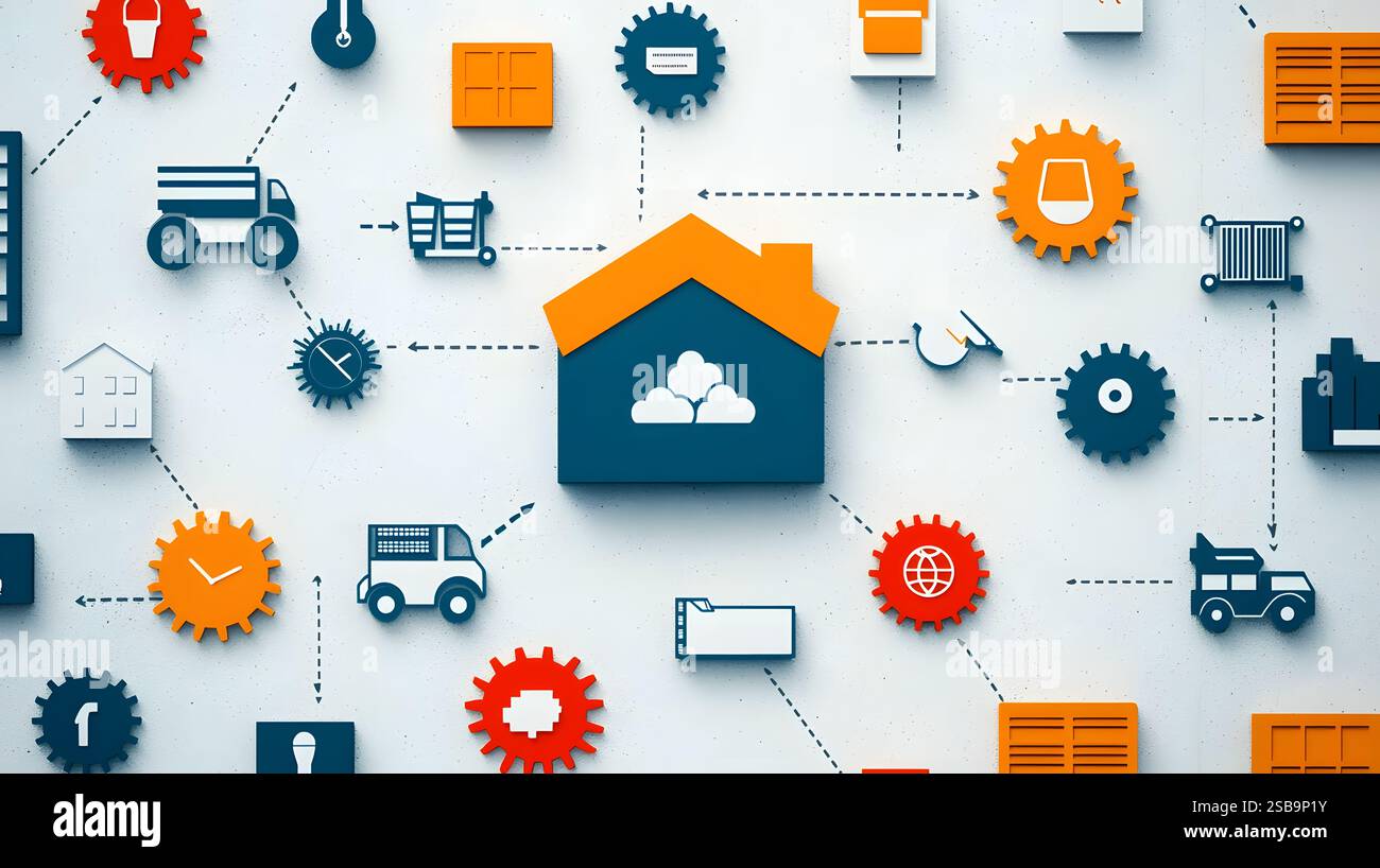 Detailed supply chain management flowchart with various logistic icons ...