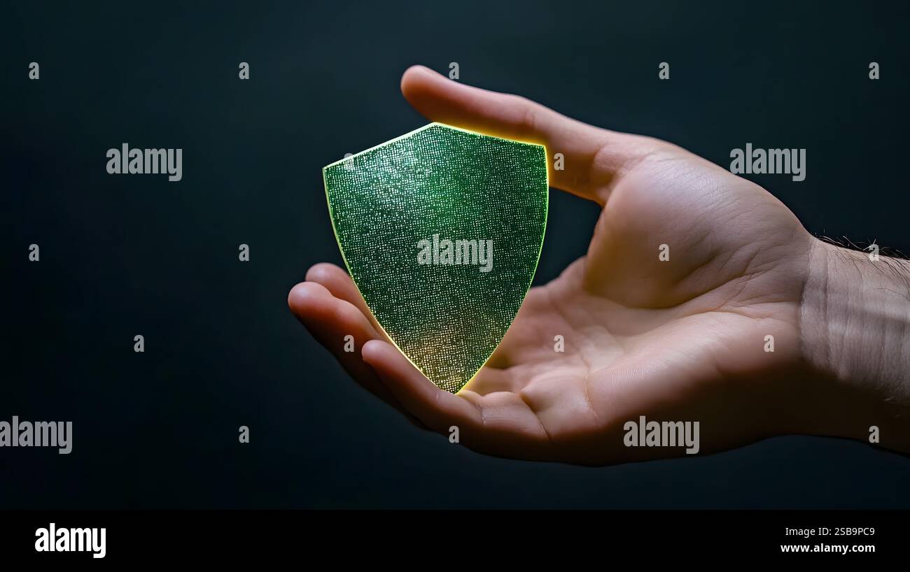 Close-up view of a person's hand holding a glowing,transparent ...