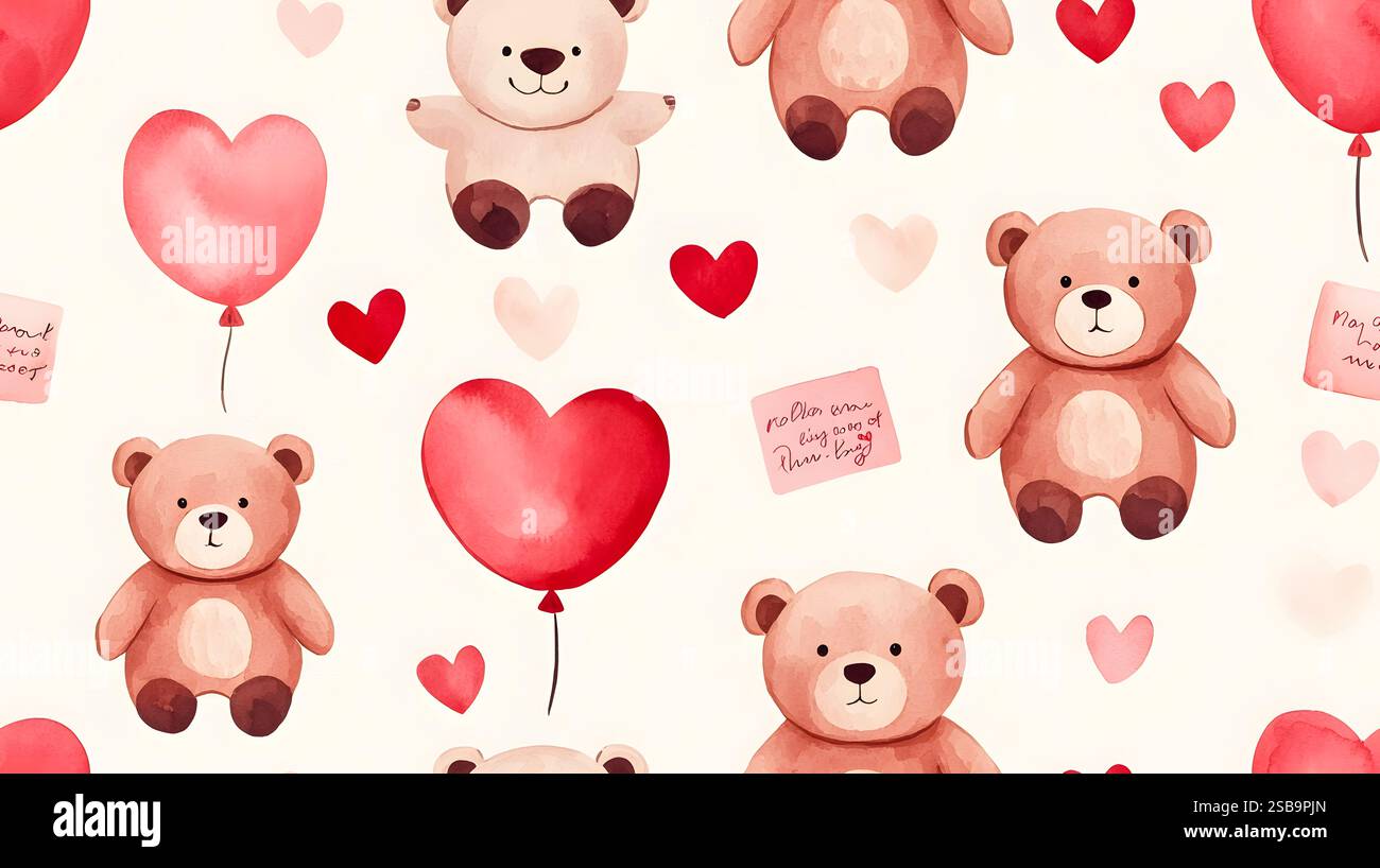 Delightful watercolor pattern featuring playful teddy bears, pastel ...