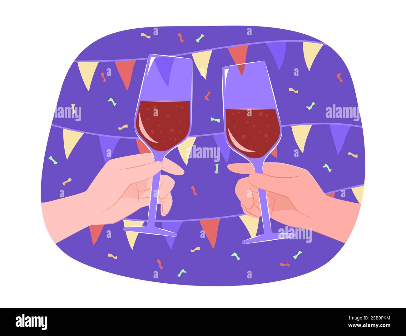 Two Hands Clink Glasses of Red Wine for Celebratory Toast Party Concept ...