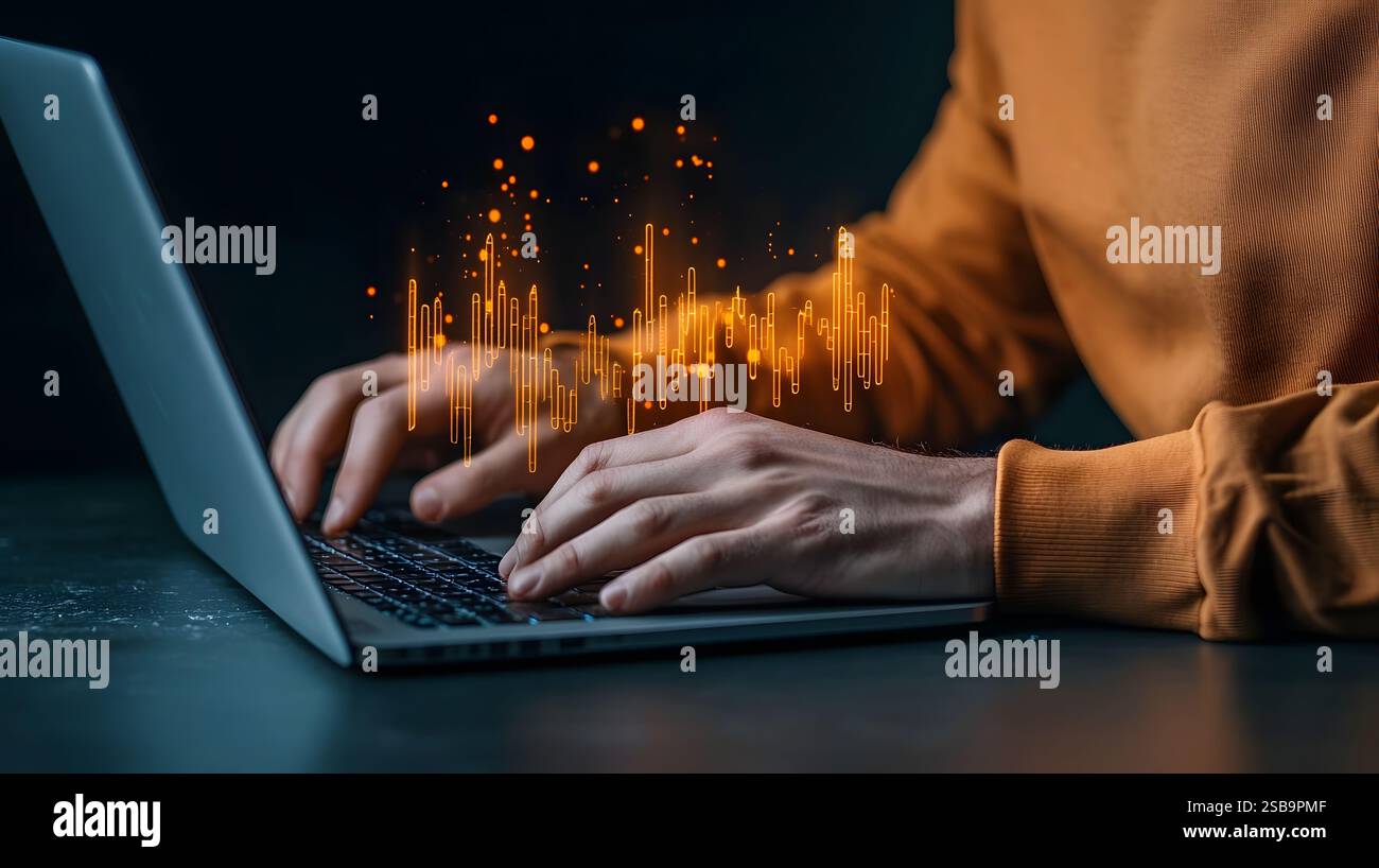 Laptop with Glowing Financial Graphs on Dark Tech-Themed Background for ...