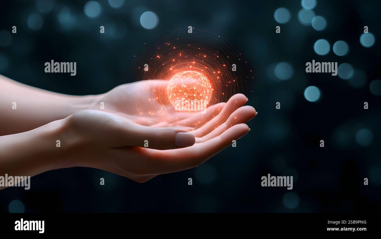 Hands presenting captivating augmented reality data visualizations ...