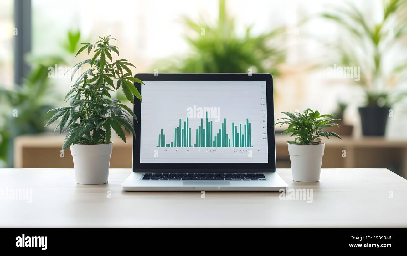 Laptop displaying financial growth charts,graphs,and data analytics on a clean,minimalist desk ...