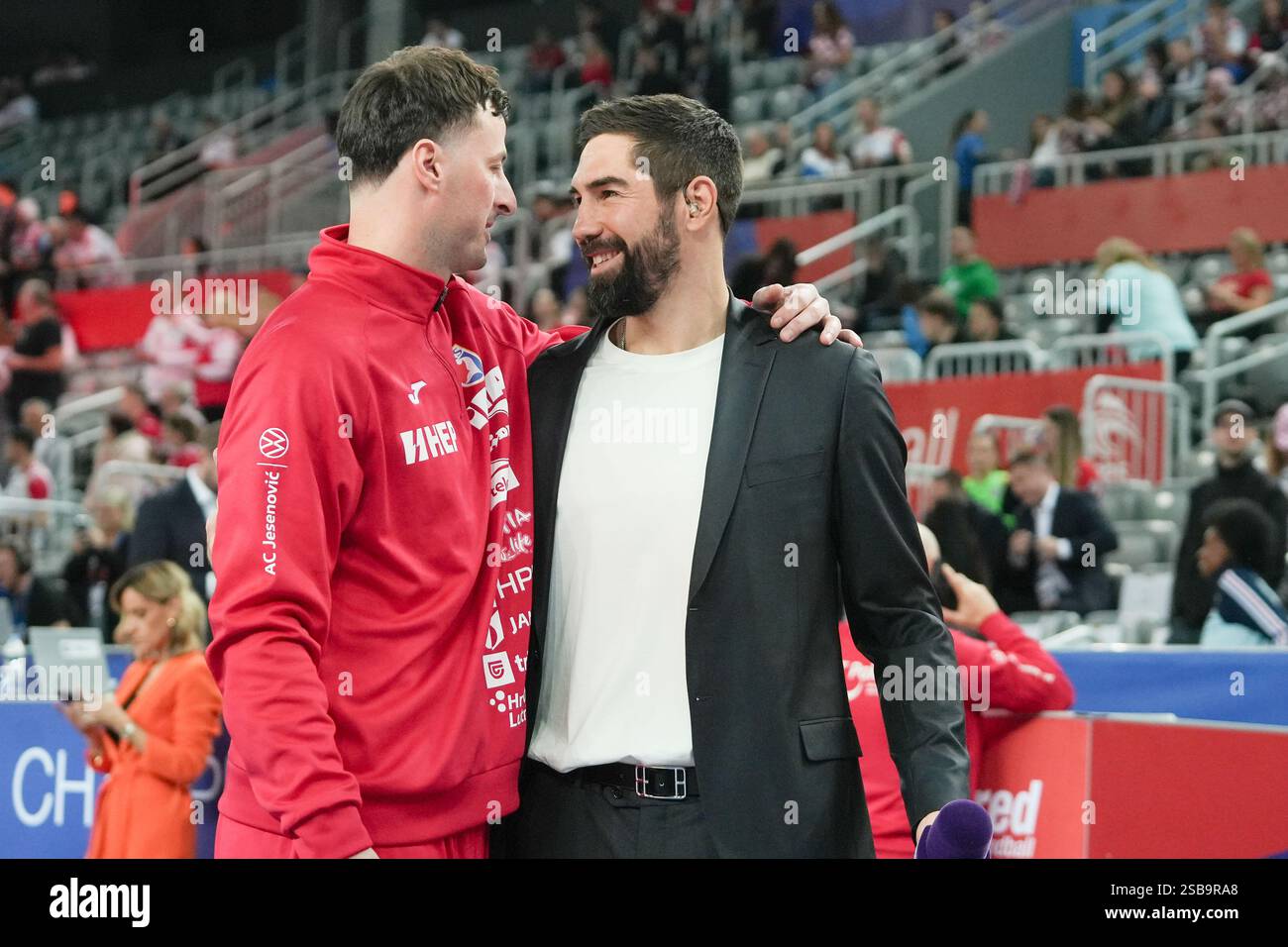 Zagreb, Croatie. 30th Jan, 2025. Domagoj Duvnjak of Croatia with Nikola Karabatic during the IHF ...