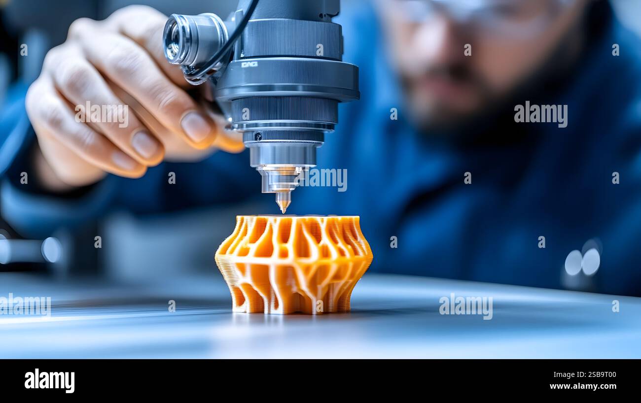 Engineer Closely Inspecting and Analyzing a 3D-Printed Component to ...