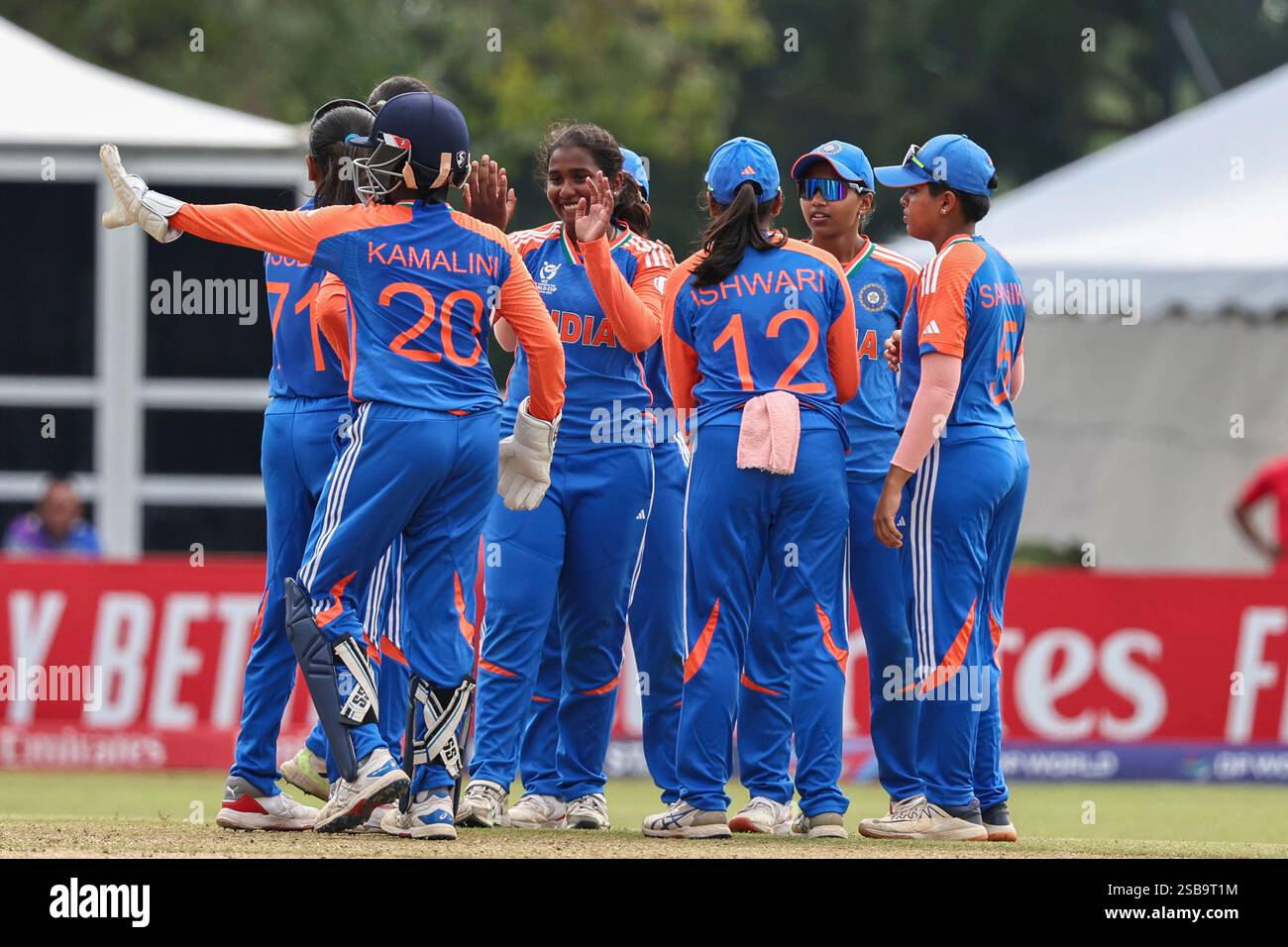 KUALA LUMPUR, MALAYSIA - FEBRUARY 02: Trisha Gongadi of India celebrate during the final match ...