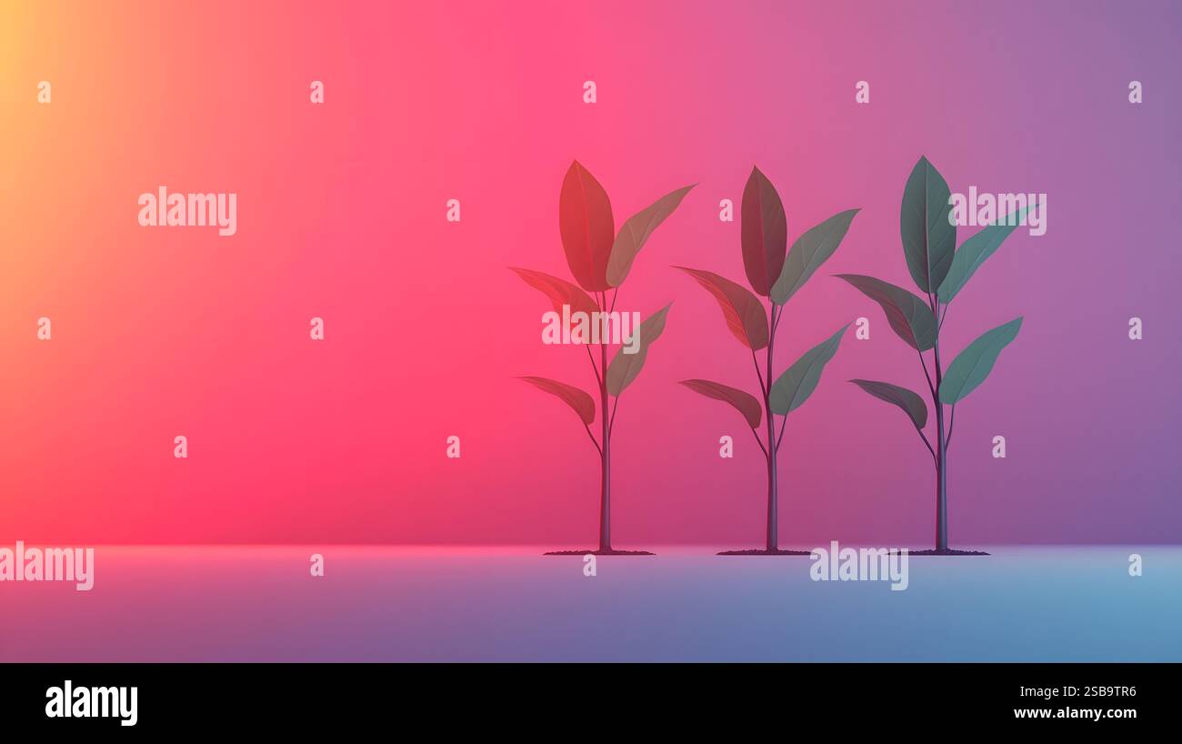 Stunning digital depicting the sequential growth stages of a plant transitioning into a glowing ...
