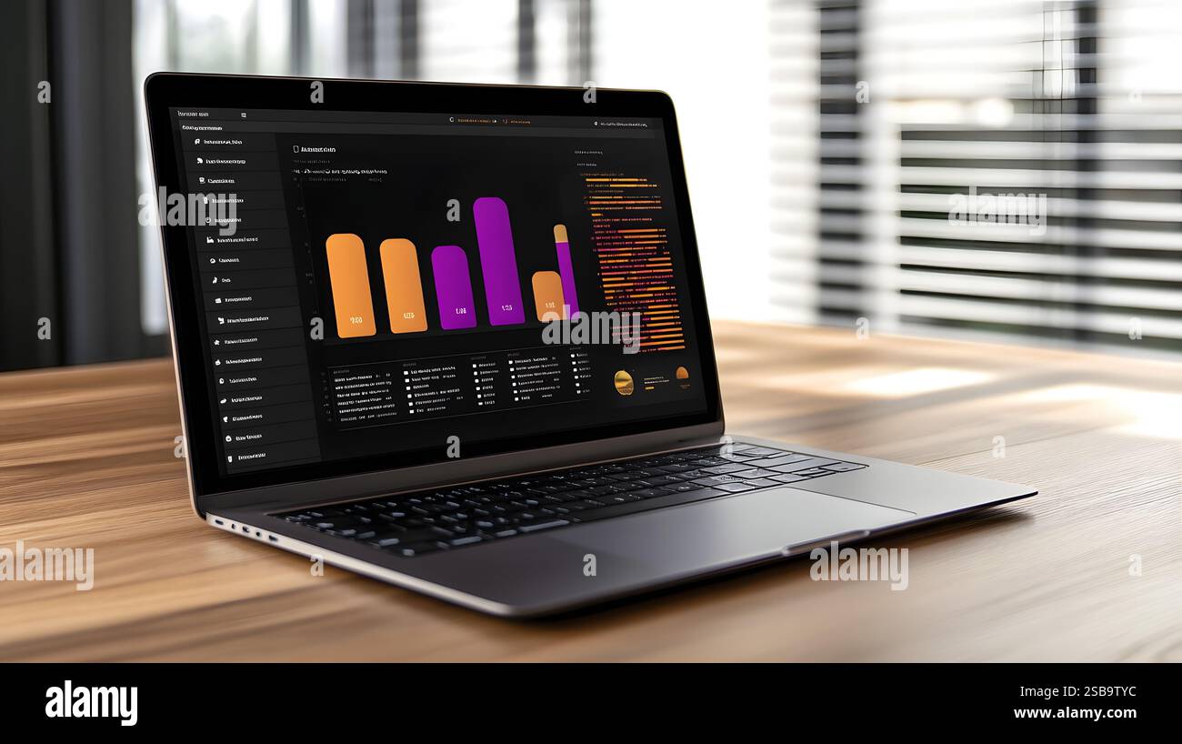 Augmented Reality Business Analytics and Reporting Dashboard Displayed on Laptop Computer Screen ...
