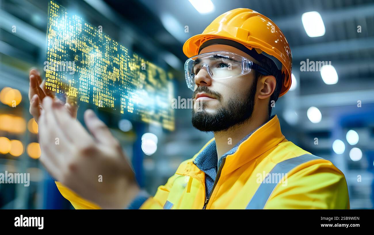 Engineer in Protective Gear Scanning Barcodes on Manufactured Parts to ...