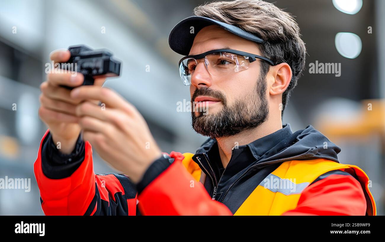 Engineer in Protective Uniform Scanning Barcodes on Manufactured Parts ...