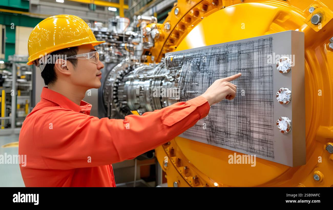 Engineer Analyzing Machine Schematic on Monitor to Identify ...