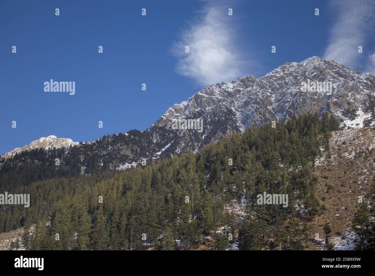 Panoramic View of Snow-Capped Peaks and Evergreen Forests in Kalam ...