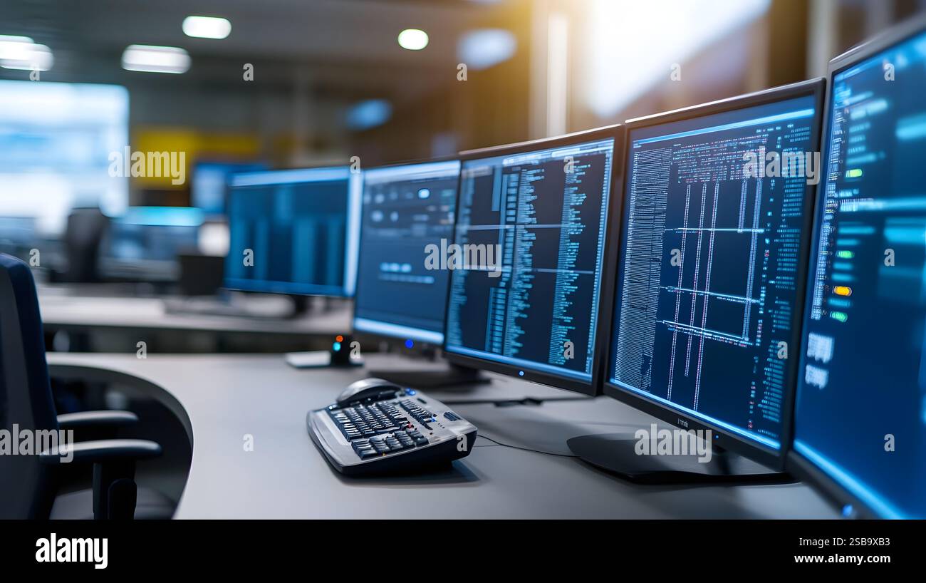 Modern IT Control Room with Cutting-Edge Holographic Data Projections ...