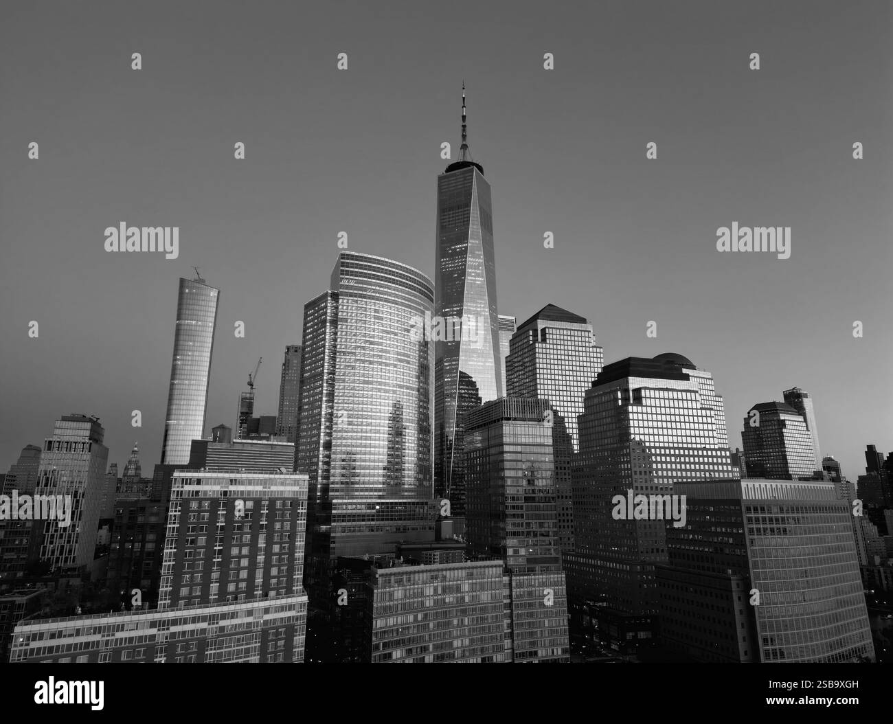 Drone aerial view downtown skyscrapers Black and White Stock Photos ...