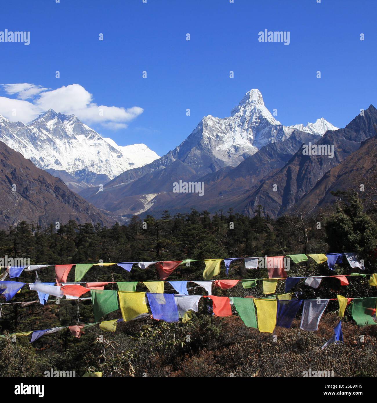 Prayer flags and Mount Lhotse and Ama Dablam, Nepal Stock Photo - Alamy