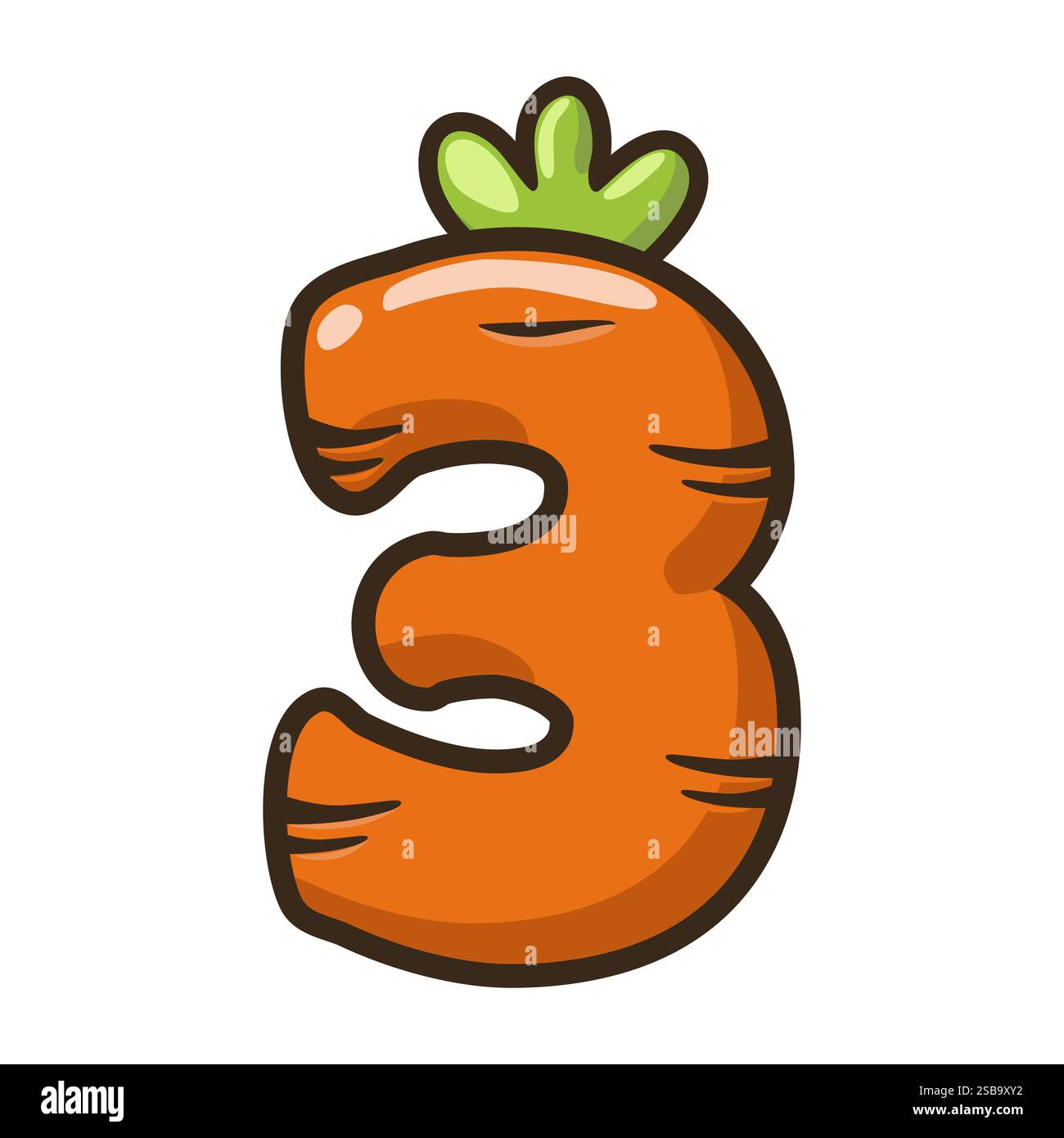 Funny Carrot Number 3, figure Three. Cartoon of number with a vegetable ...