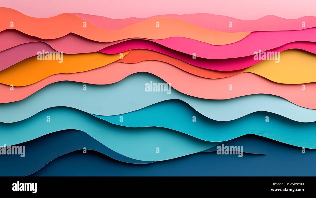 Multicolored 3D Abstract Landscape Formed by Layered Paper Cut-Outs ...