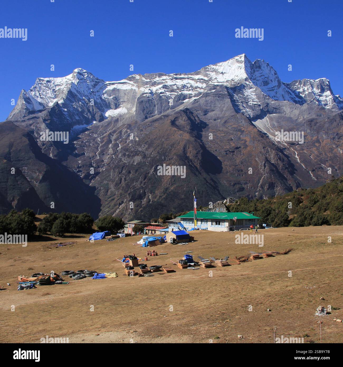 Lodge at Syangboche Airport and mountain, Nepal Stock Photo - Alamy
