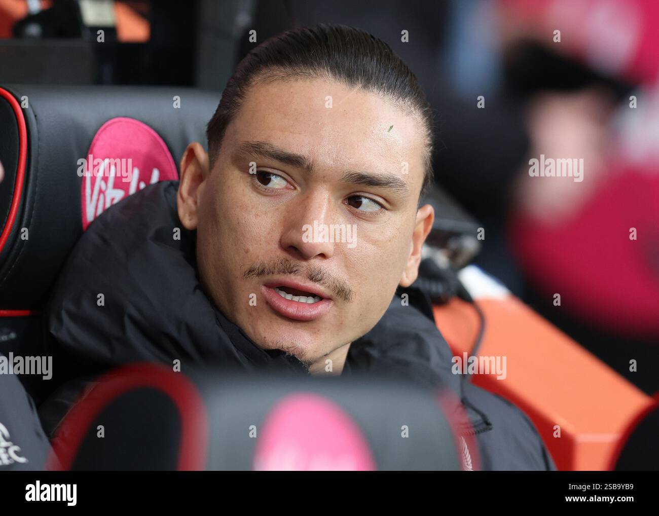 Bournemouth, UK. 1st Feb, 2025. Darwin Nunez of Liverpool sits on the ...