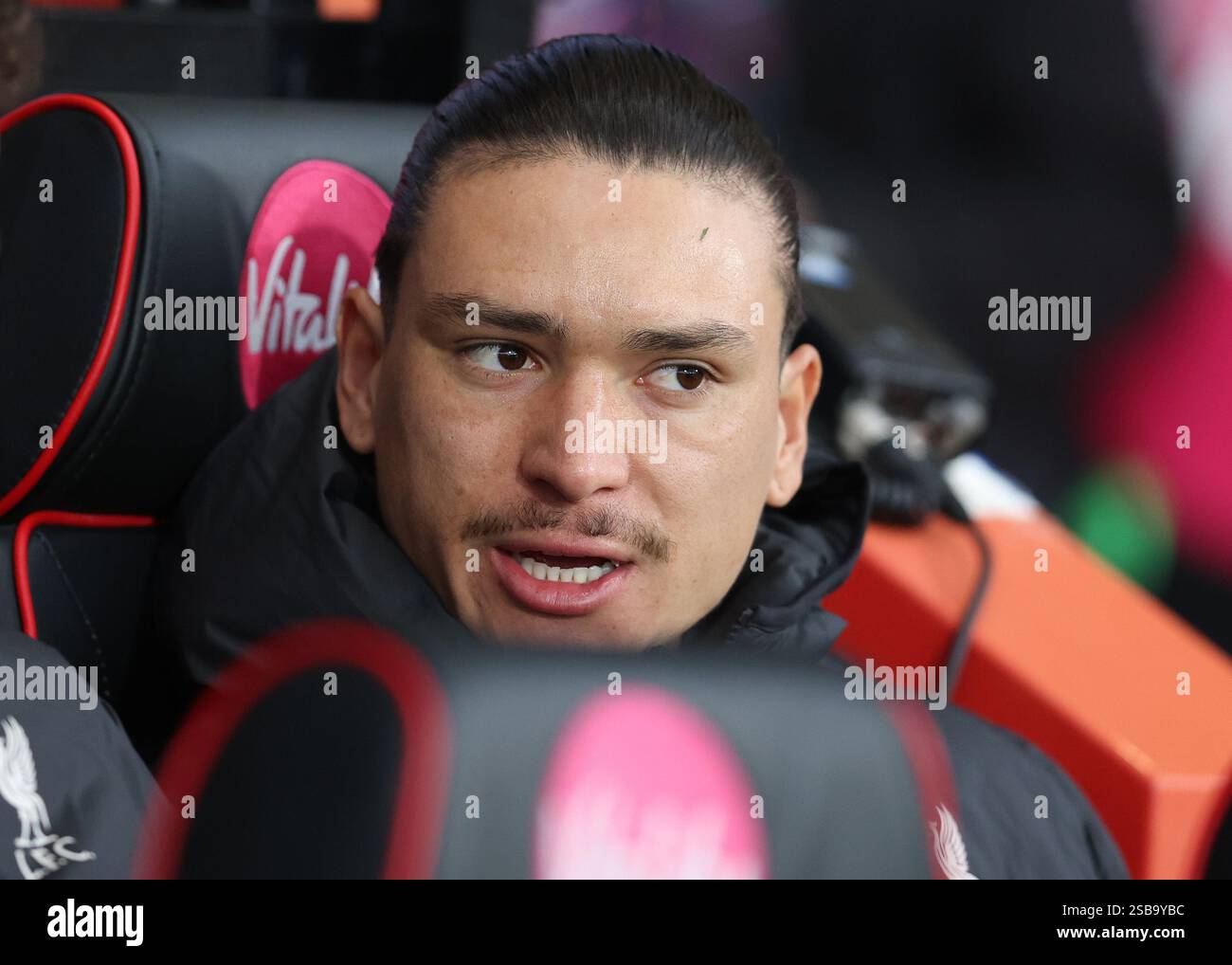 Bournemouth, UK. 1st Feb, 2025. Darwin Nunez of Liverpool sits on the ...