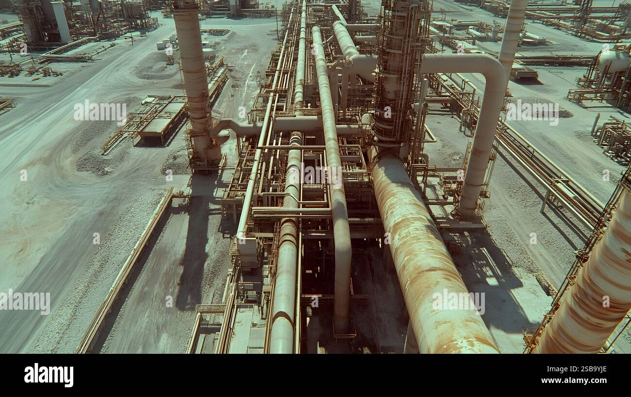 High-angle panoramic view of an expansive and intricate industrial ...