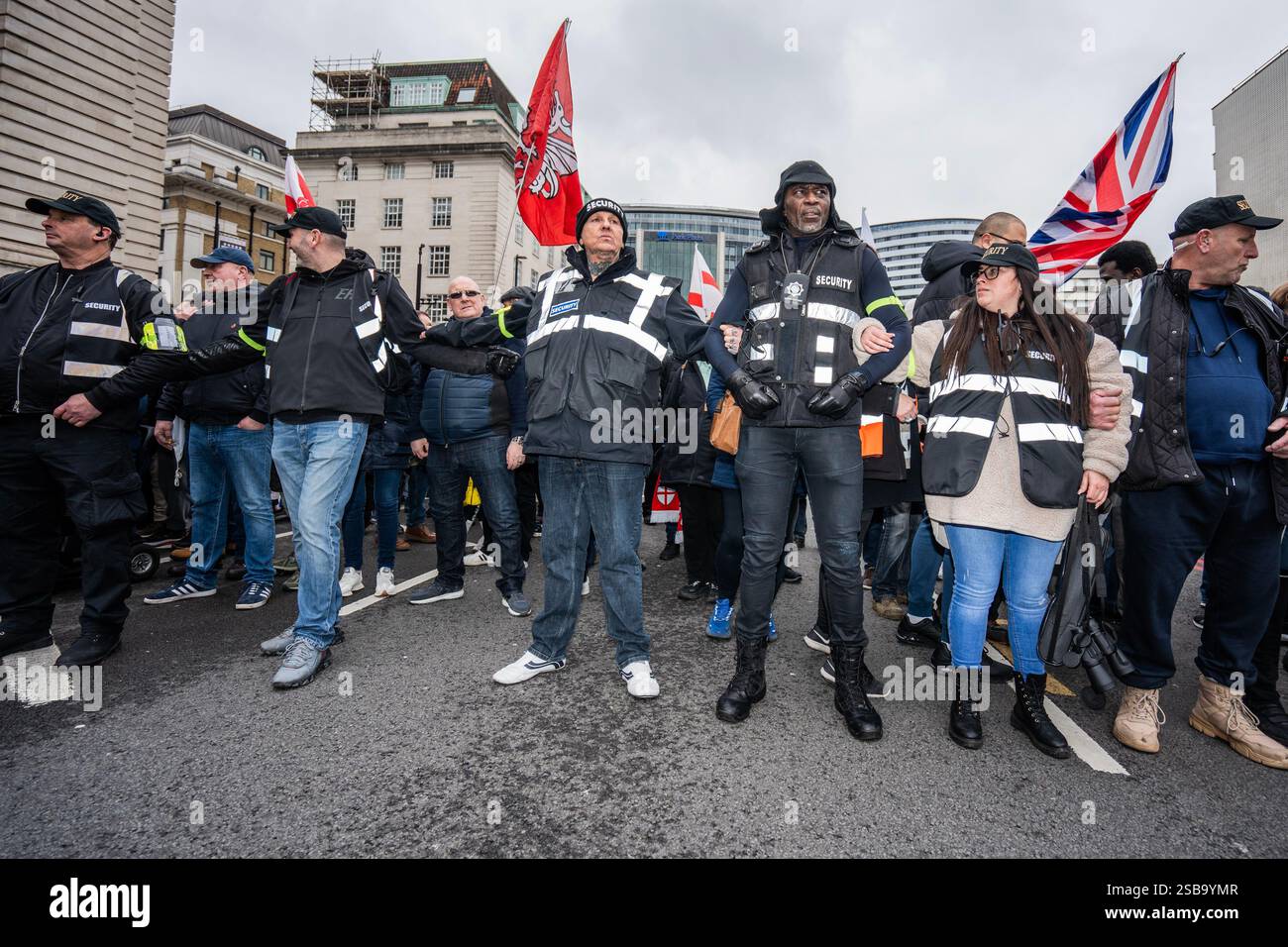 London, UK. 01st Feb, 2025. A line of security stewards fronted the ...