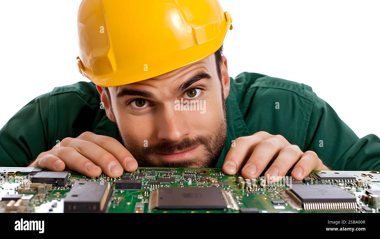 Portrait of a Focused Electrical Engineer Inspecting and Analyzing ...