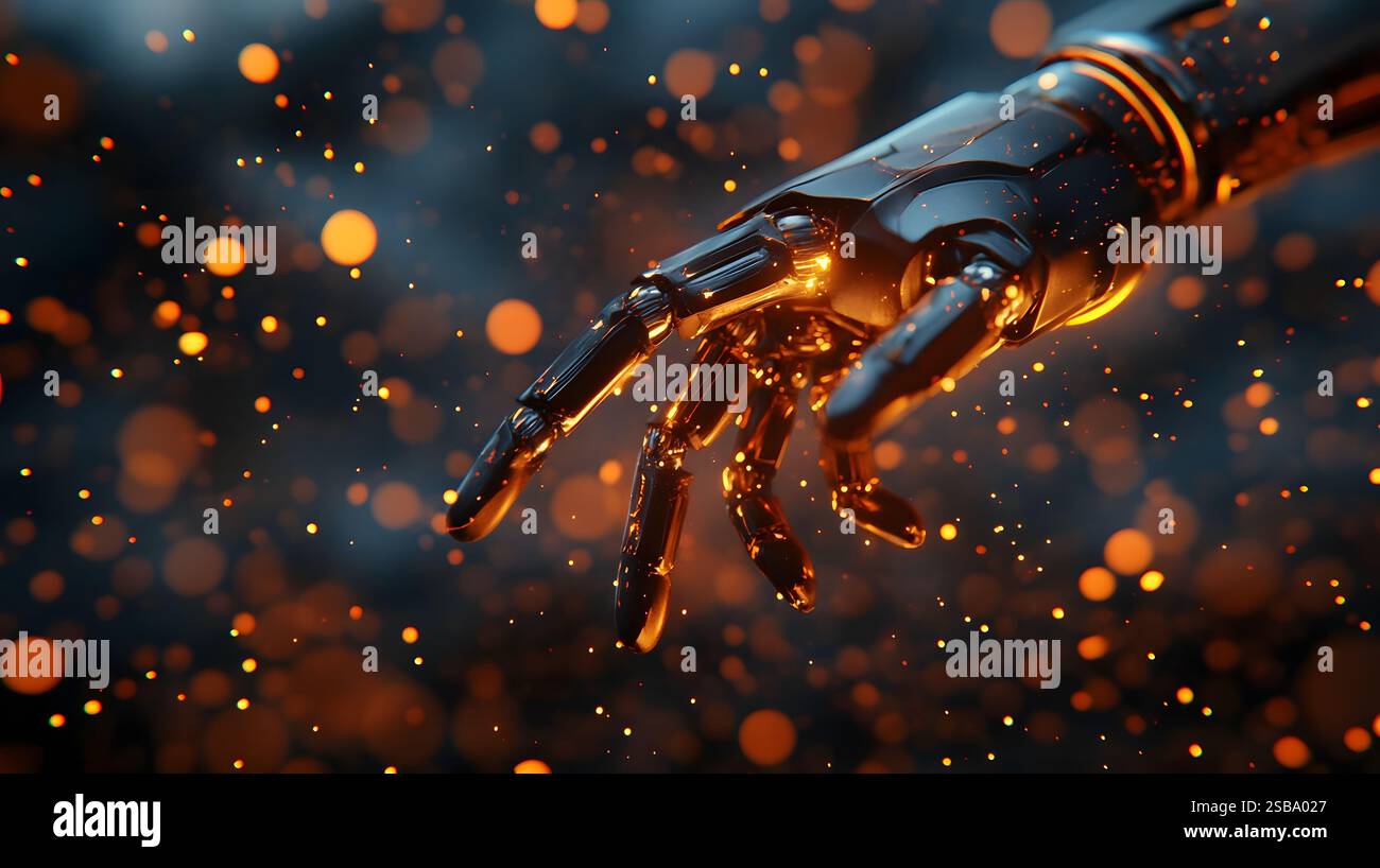 Robotic welding arm with intense sparks and precise machinery focus,3D ...