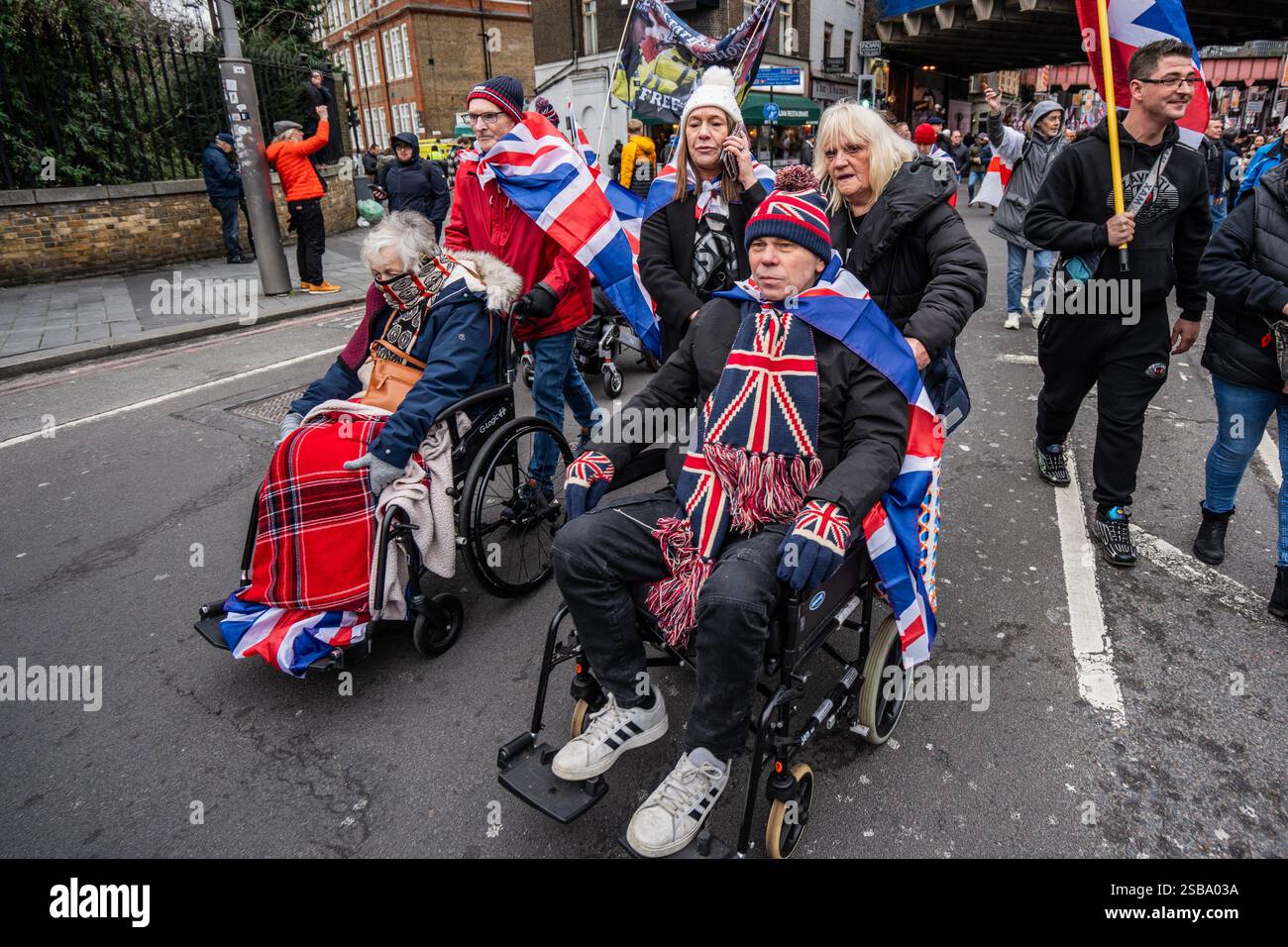 London, UK. 01st Feb, 2025. Elderly wheelchair users take part during ...