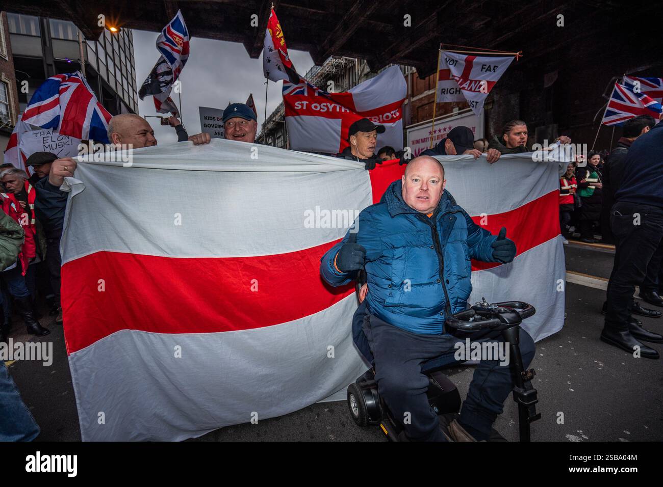 London, UK. 01st Feb, 2025. A protester leads the colleagues during the ...