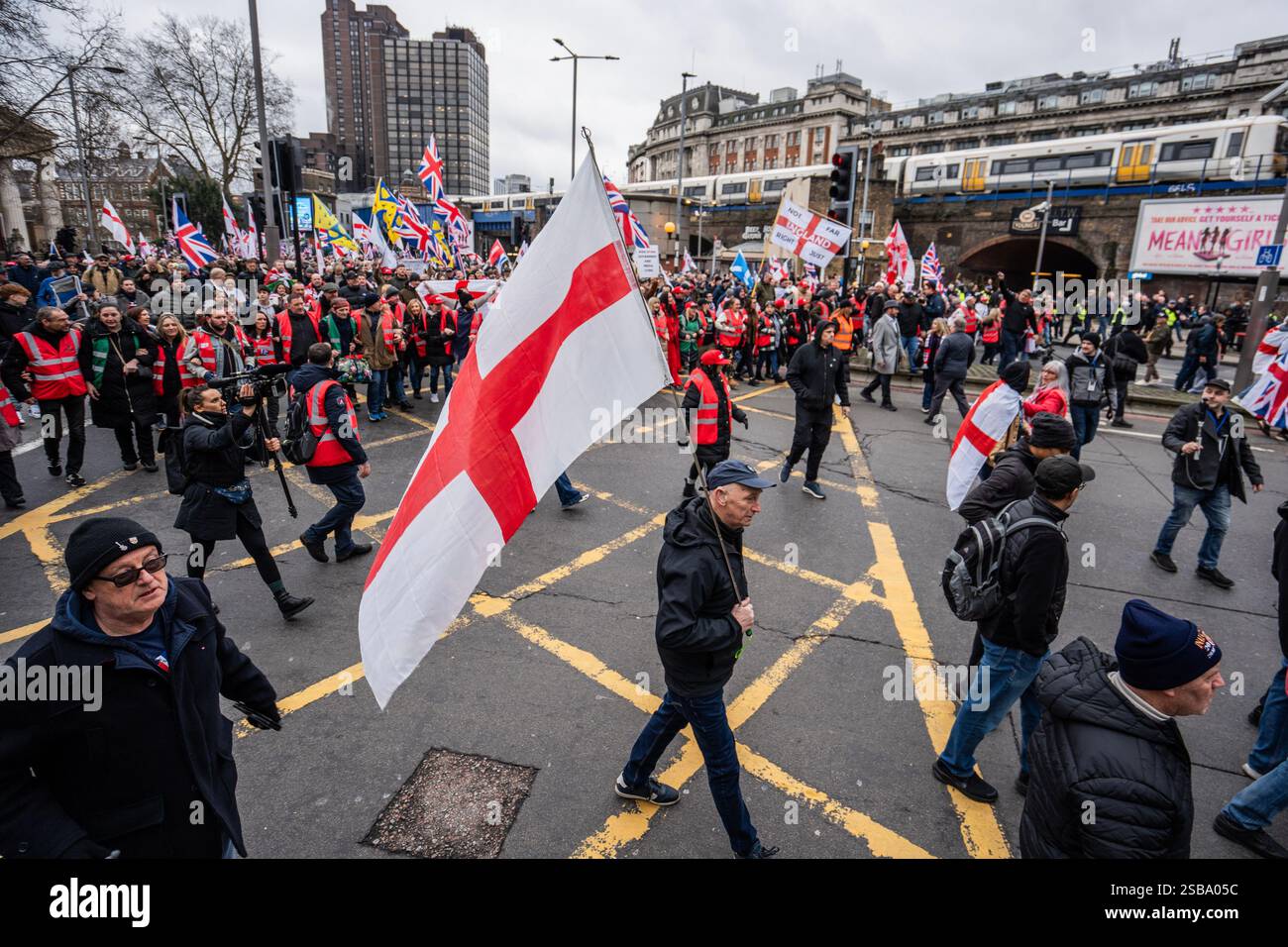 London, UK. 01st Feb, 2025. Protesters gather outside Waterloo Station ...