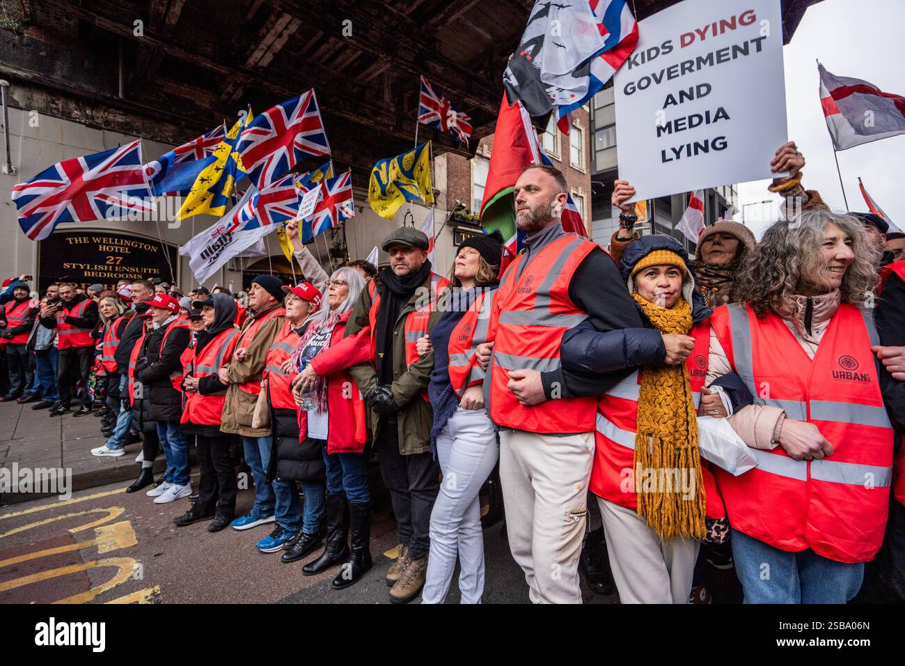 London, UK. 01st Feb, 2025. Protesters gather outside Waterloo Station ...