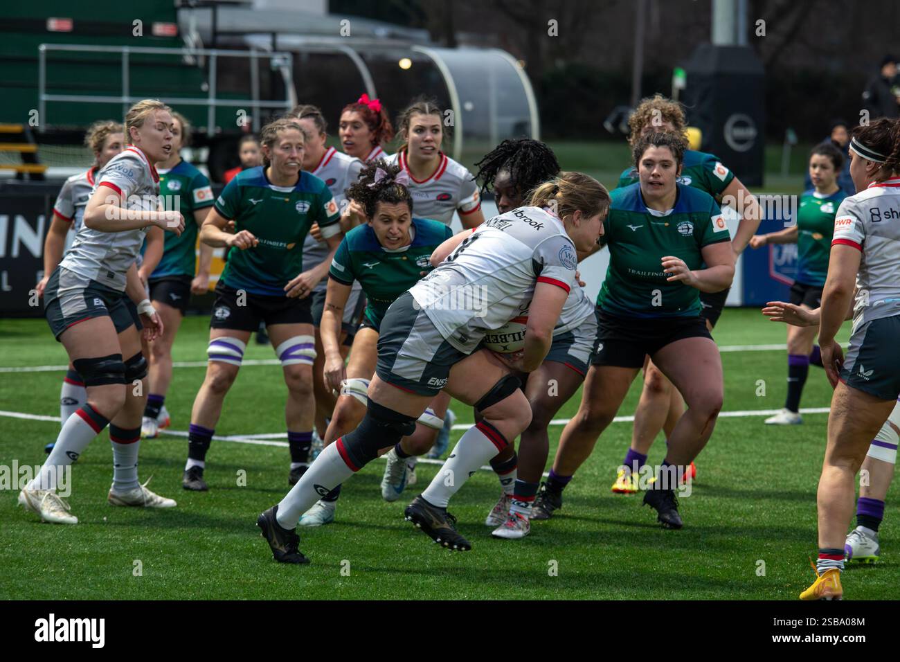 London, UK, 1st February 2025. Saracens number 8 Poppy Cleall (with ...