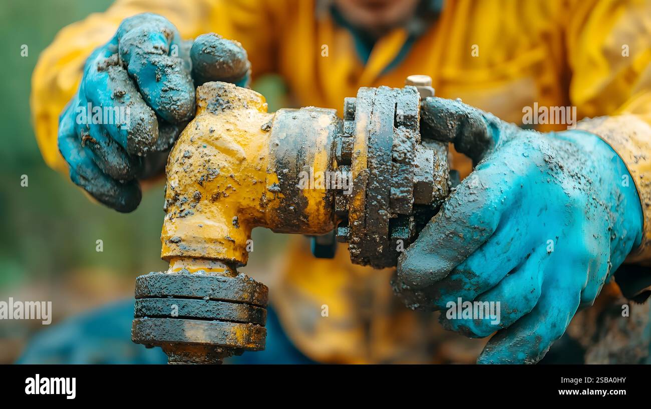 Maintenance crew working on a high-pressure valve in an industrial ...