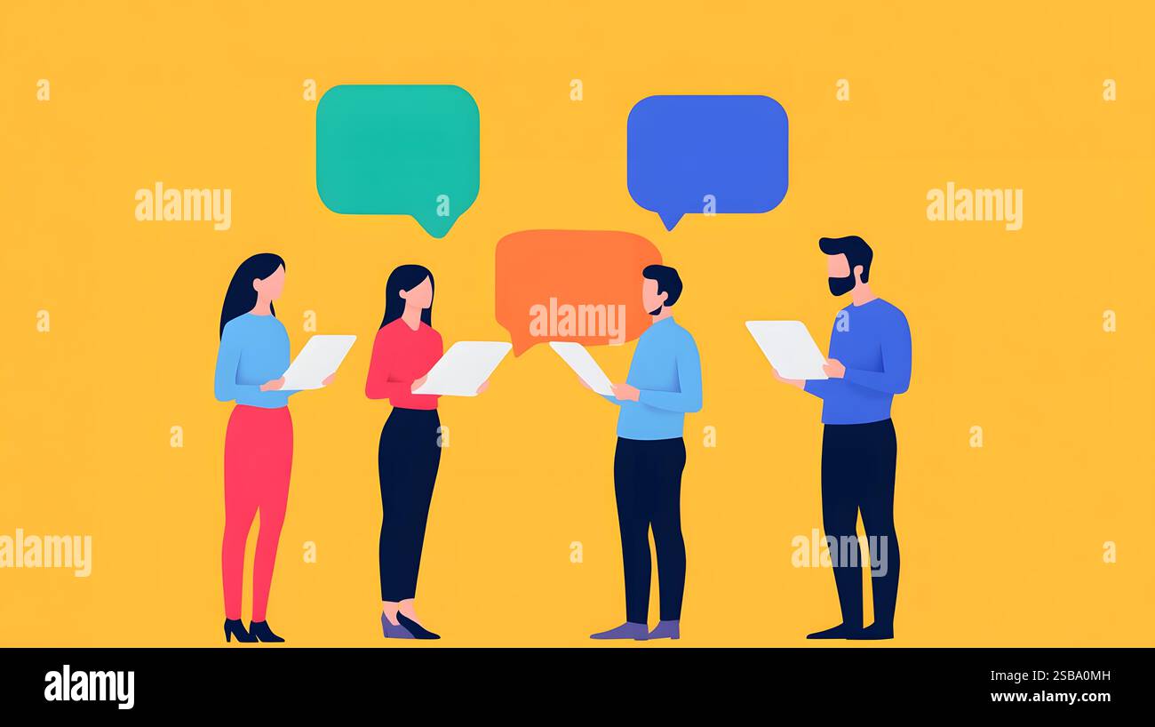 Sales representatives exchanging notes and ideas on a shared digital ...