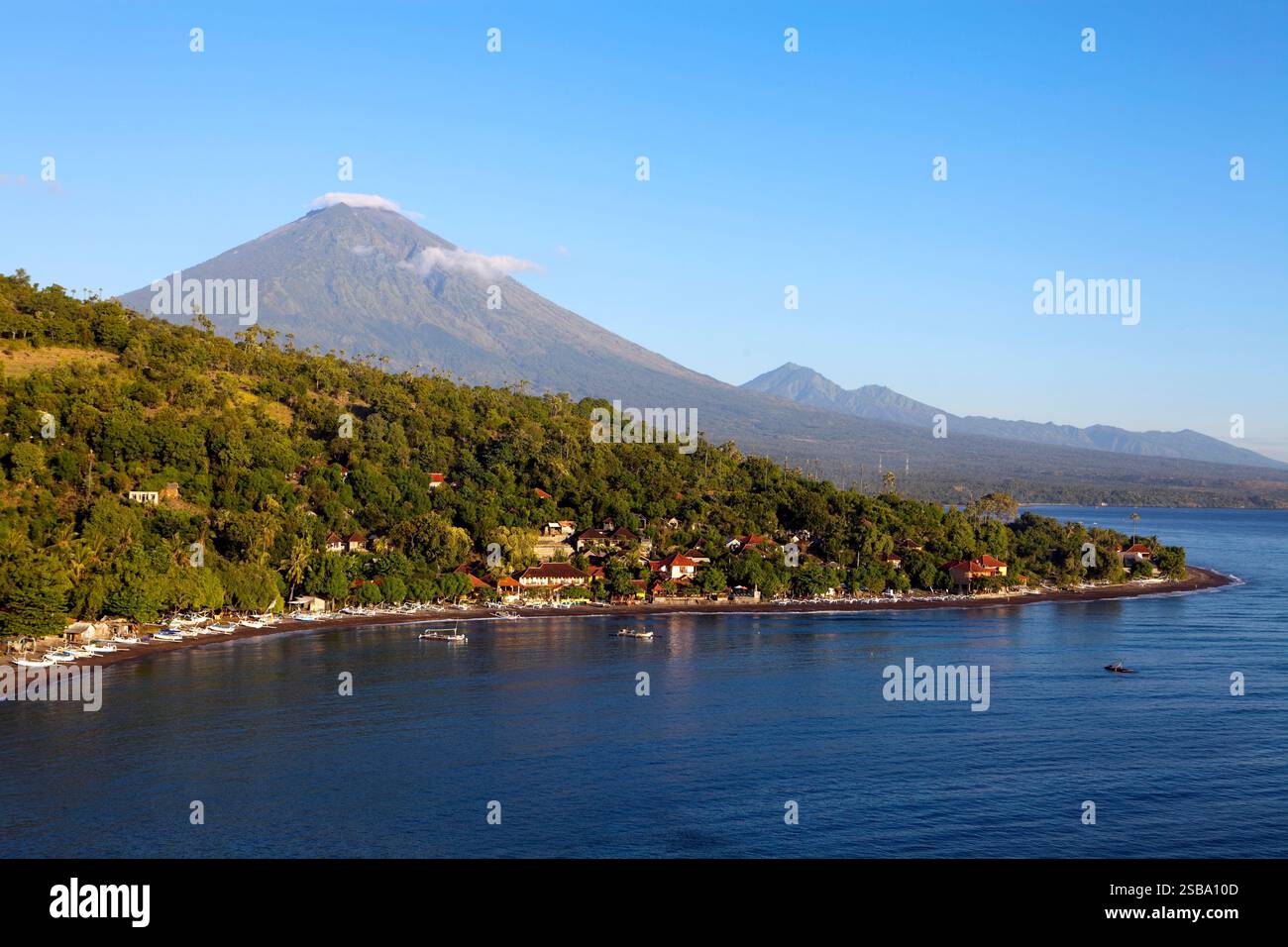 View of Amed Beach and Jemeluk Bay a coastal village that offers ...